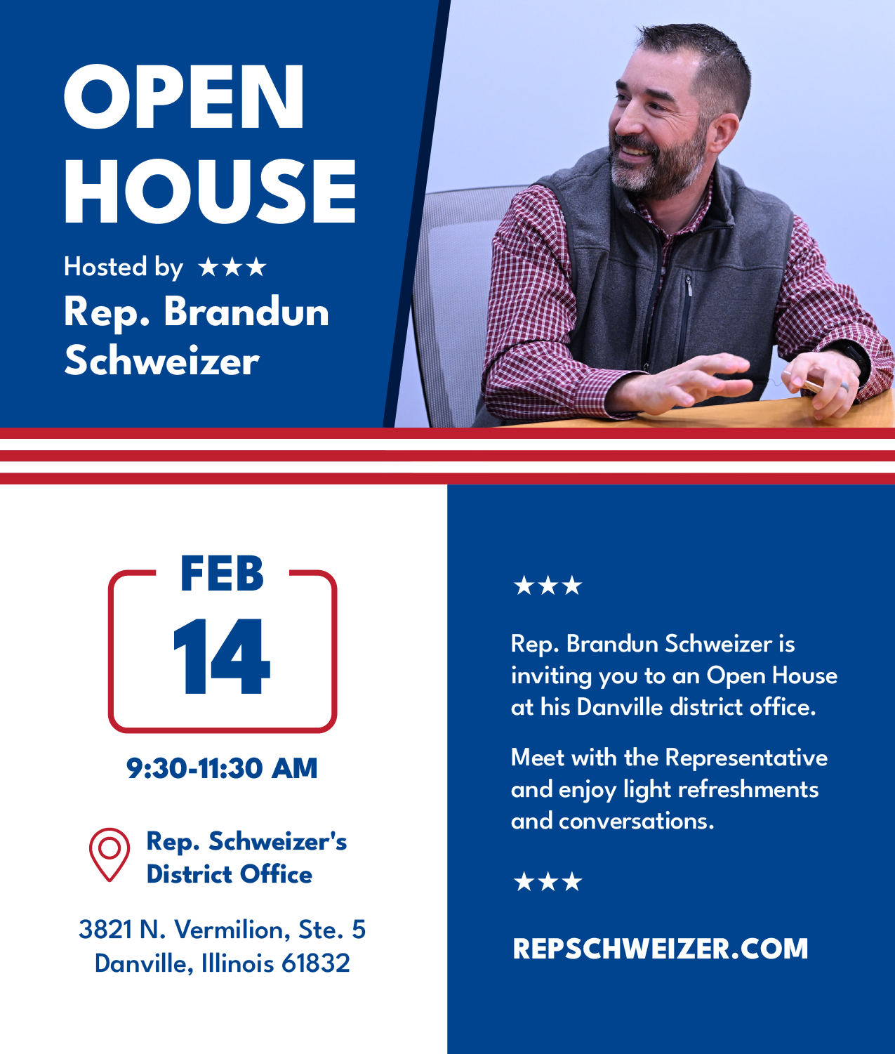 Reminders: Open House & Card Drop-off, February 14th - Brandun Schweizer
